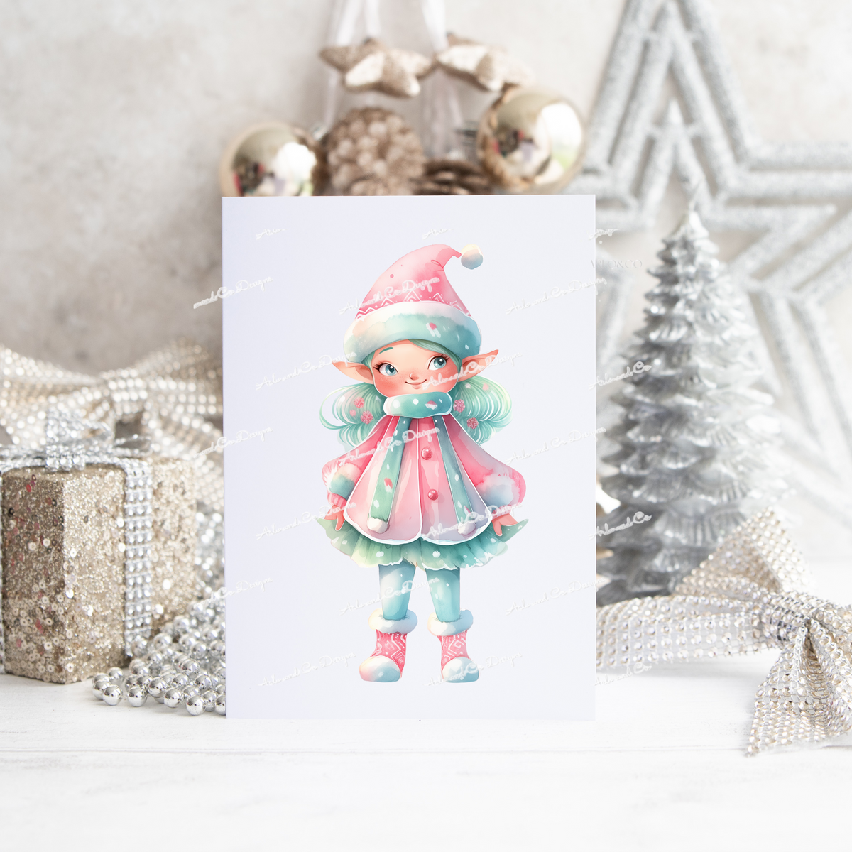 Pink and turquoise little Christmas boy and girl elves clipart digital ...